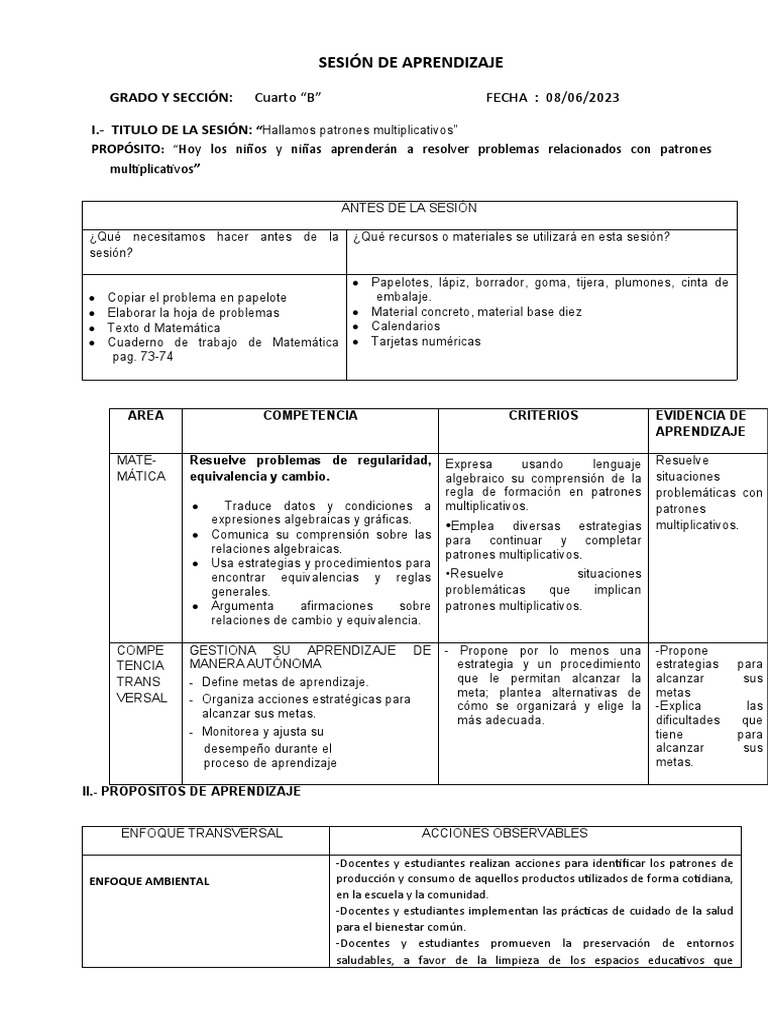 SESIÓN DE PATRONES MULTIPLICATIVOS | PDF | Aprendizaje | Ciencia cognitiva SESIÓN DE PATRONES MULTIPLICATIVOS | PDF | Aprendizaje | Ciencia cognitiva
