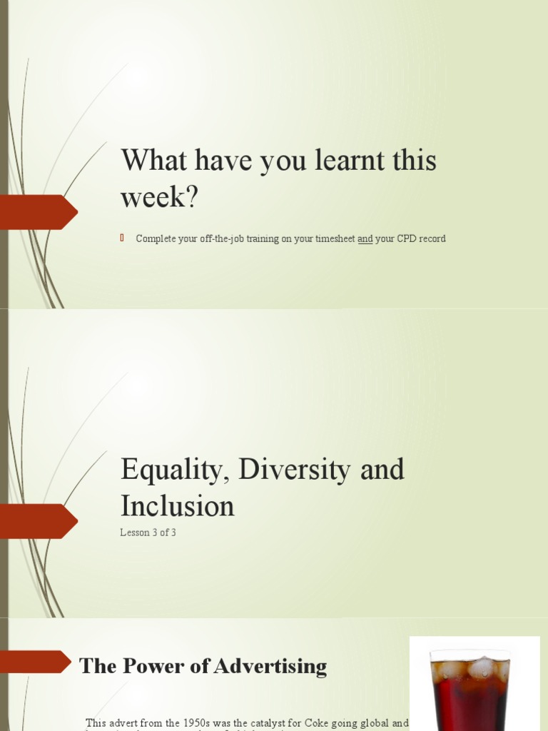 Equality, Diversity and Inclusion Lesson 3 | PDF | Attitude (Psychology ...