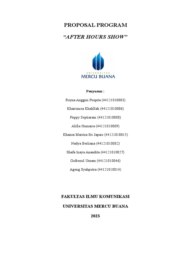 Proposal Program Talk Show "After Hours" | PDF | Seni