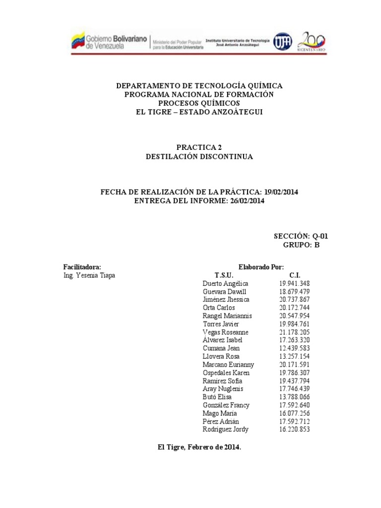 Informe Destilacion | PDF | Destilación | Fase (materia)