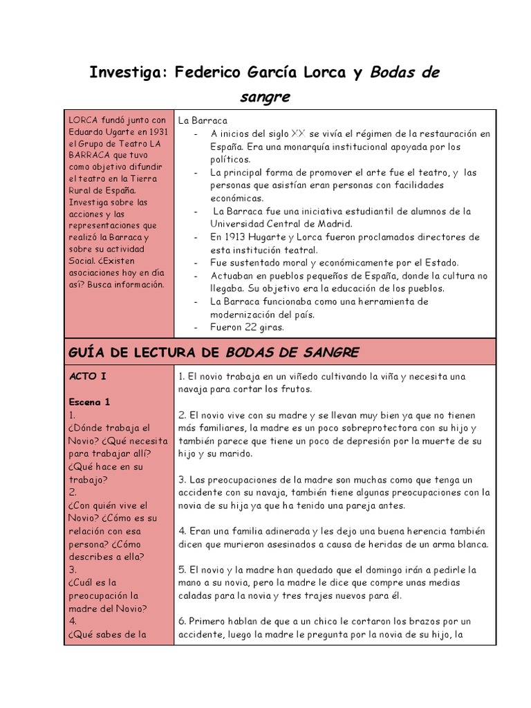 Ficha Preguntas | PDF | Federico García Lorca