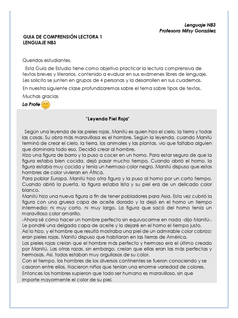 Guia 1 de Comprensión Lectora | PDF | Comprensión lectora