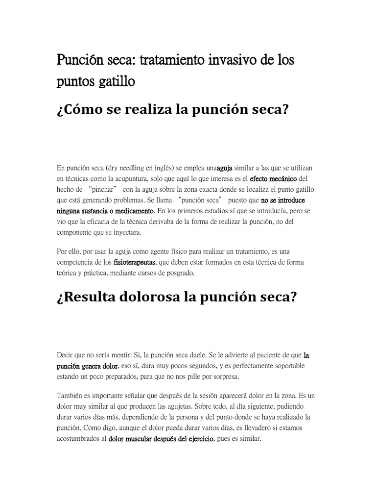 Punción Seca | PDF | Punto gatillo miofascial | Dolor
