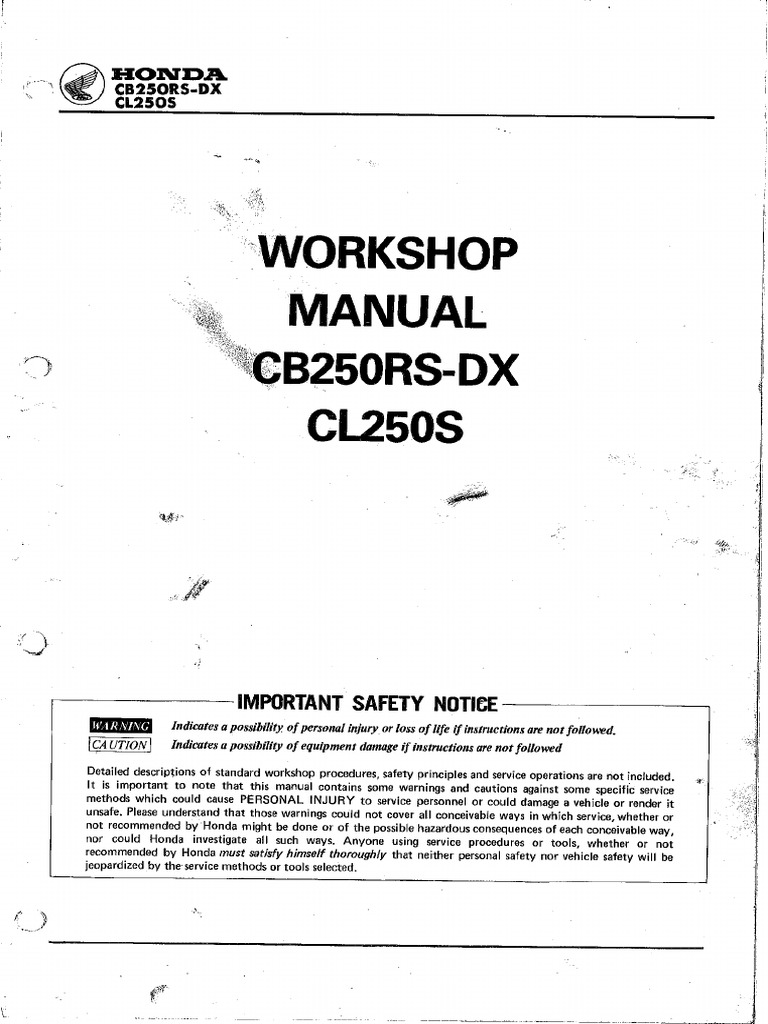 Honda CB250RS DX_S Model Supplement Manual | PDF