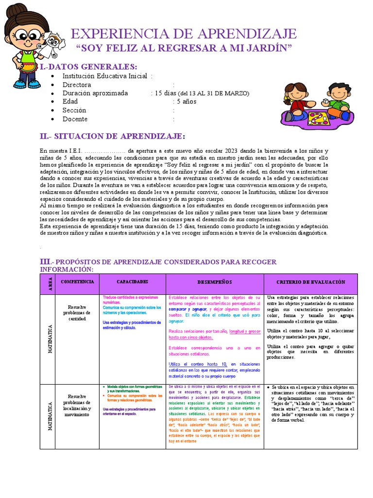 EXPERIENCIA DE APRENDIZAJE 5 Años | PDF | Aprendizaje | Comunicación