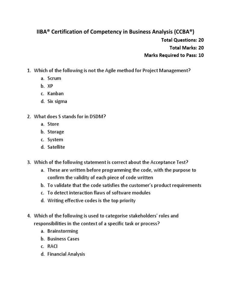 IIBA CCBA - Quiz | PDF | Business Analysis | Agile Software Development
