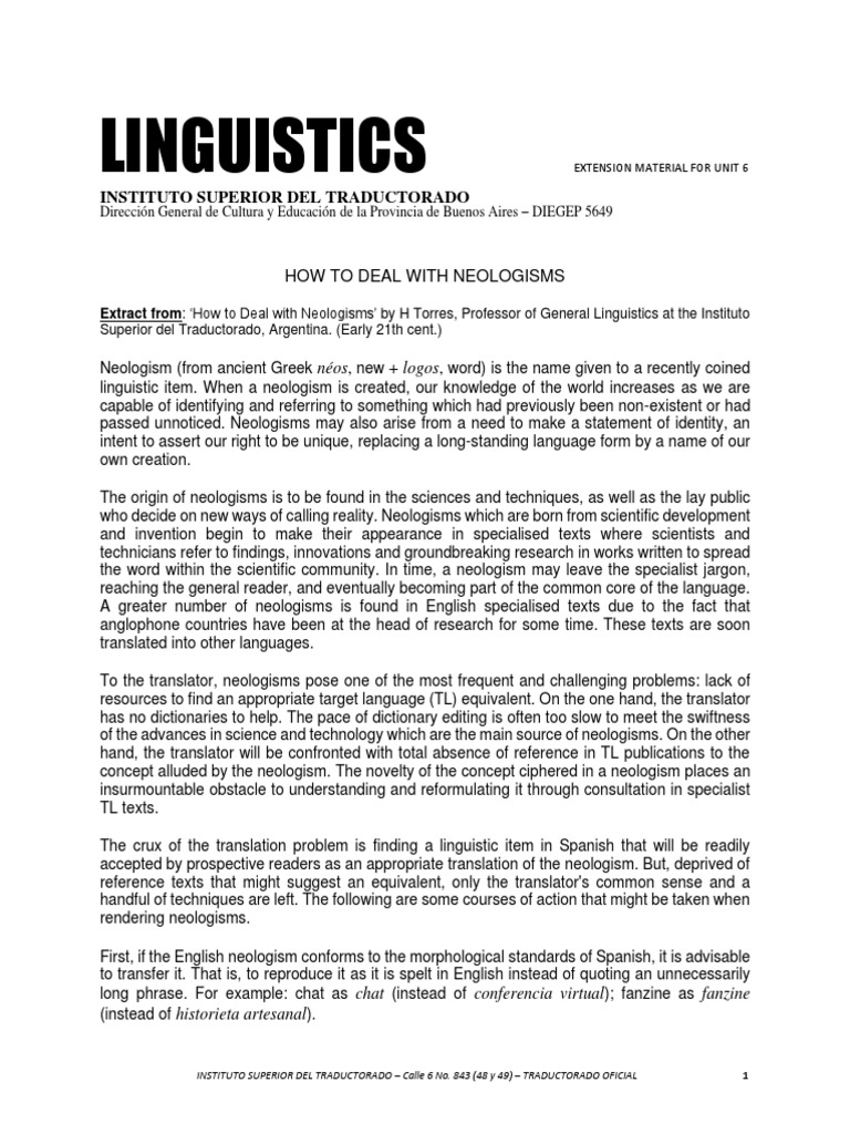 How To Deal With Neologisms | PDF | Translations | Note (Typography)
