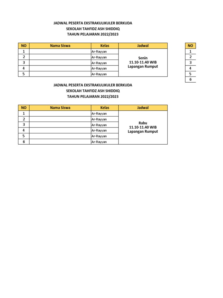 Jadwal Ekskul Berkuda Dan Tahfidz TK | PDF