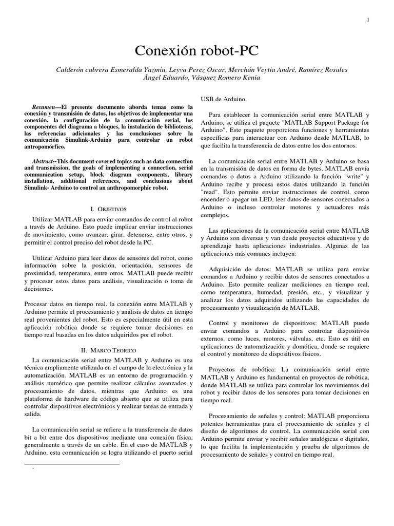 Comunicacion Robot_PC | PDF | Matlab | Arduino
