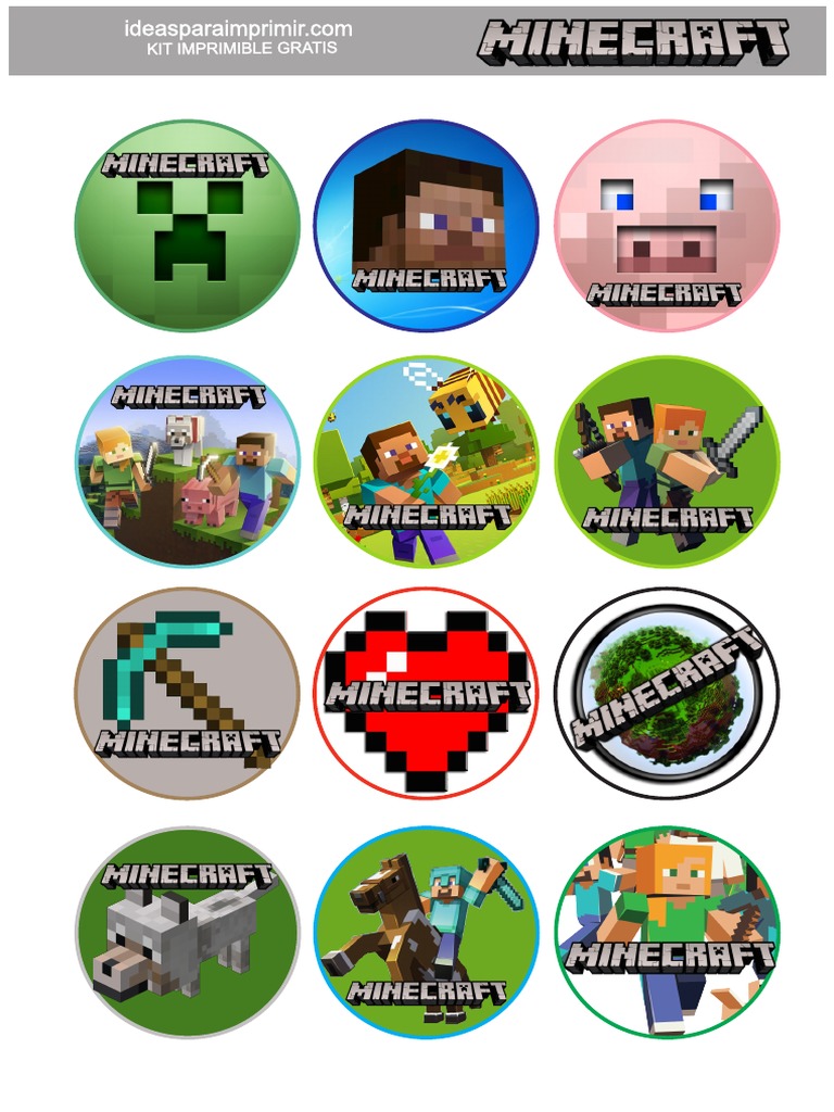Minecraft Toppers Stickers Circulos Kit Imprimible Minecraft Gratis | PDF