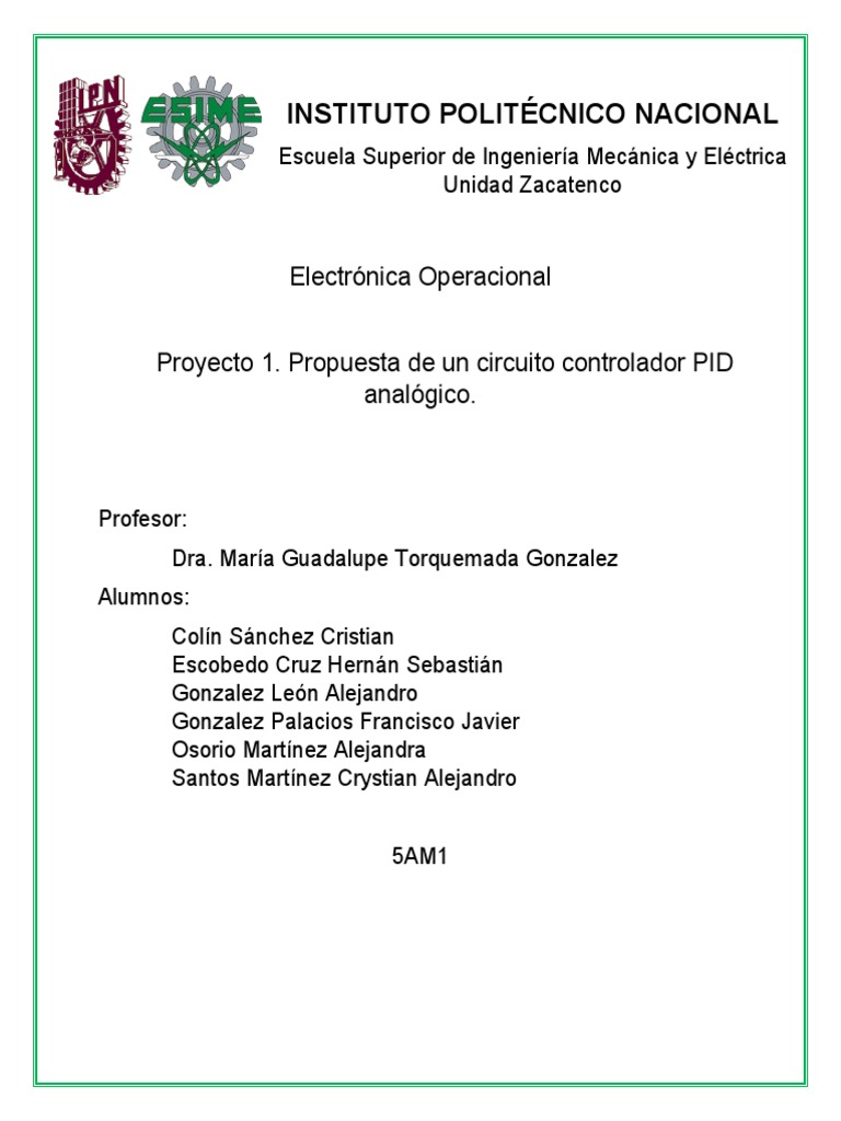 Proyecto 1. Propuesta de Un Circuito Controlador PID Analogico | PDF | Ciencias fisicas