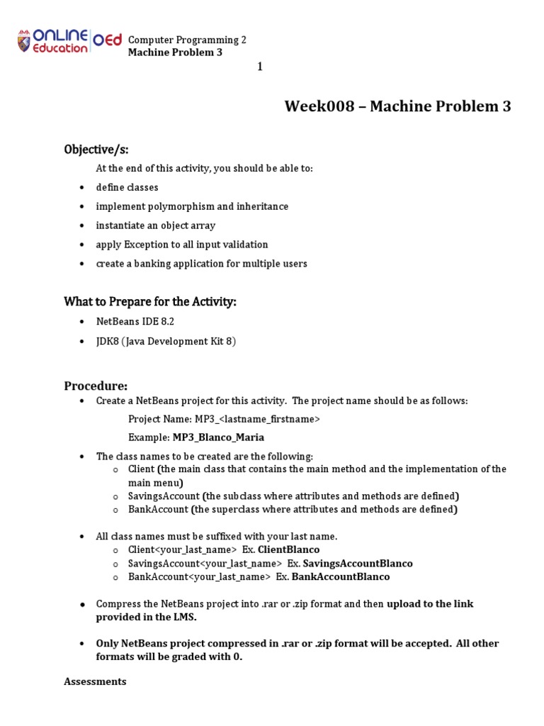 Week008 Machineproblem3 Pdf Method Computer Programming Class Computer Programming