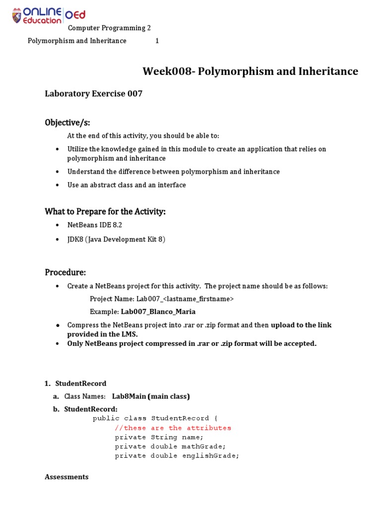 Week008 LabEx | PDF | Inheritance (Object Oriented Programming) | Method (Computer Programming)