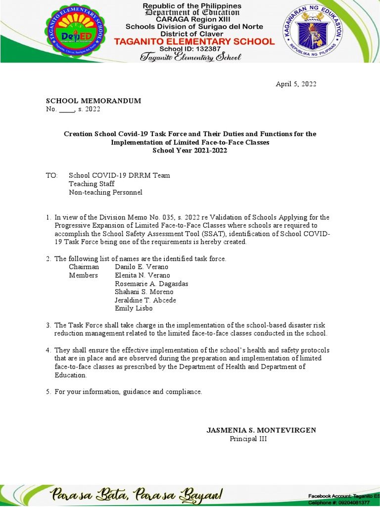 School COVID-19 Task Force Roles | PDF