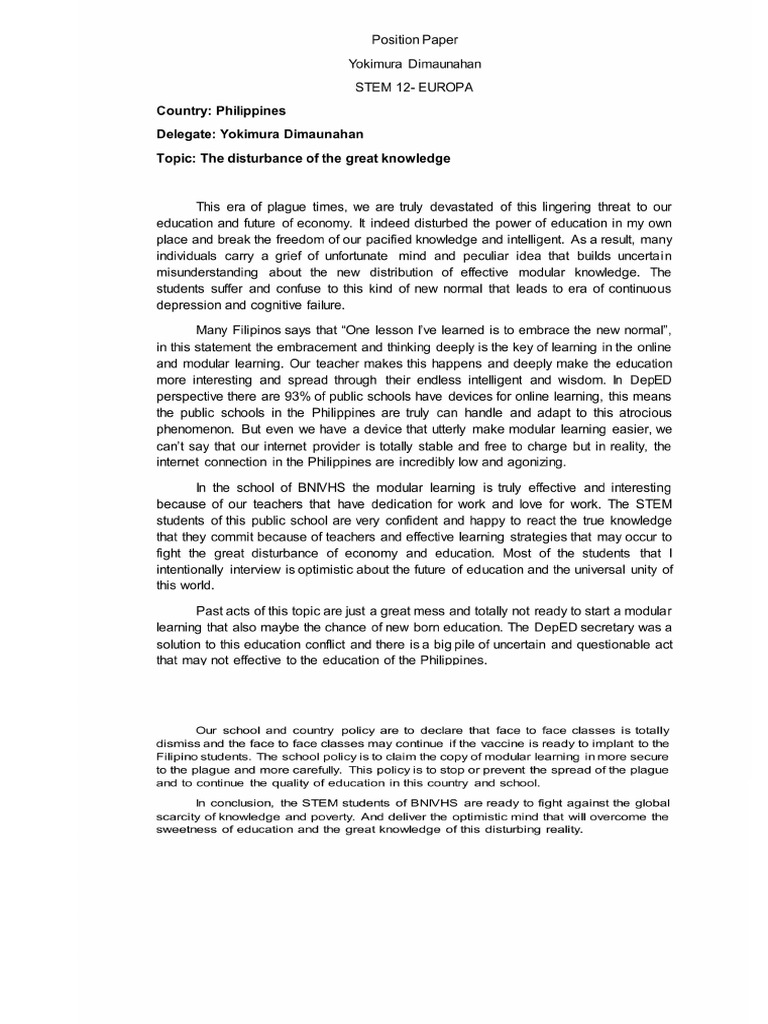 Position Paper HUMSS-7 | PDF