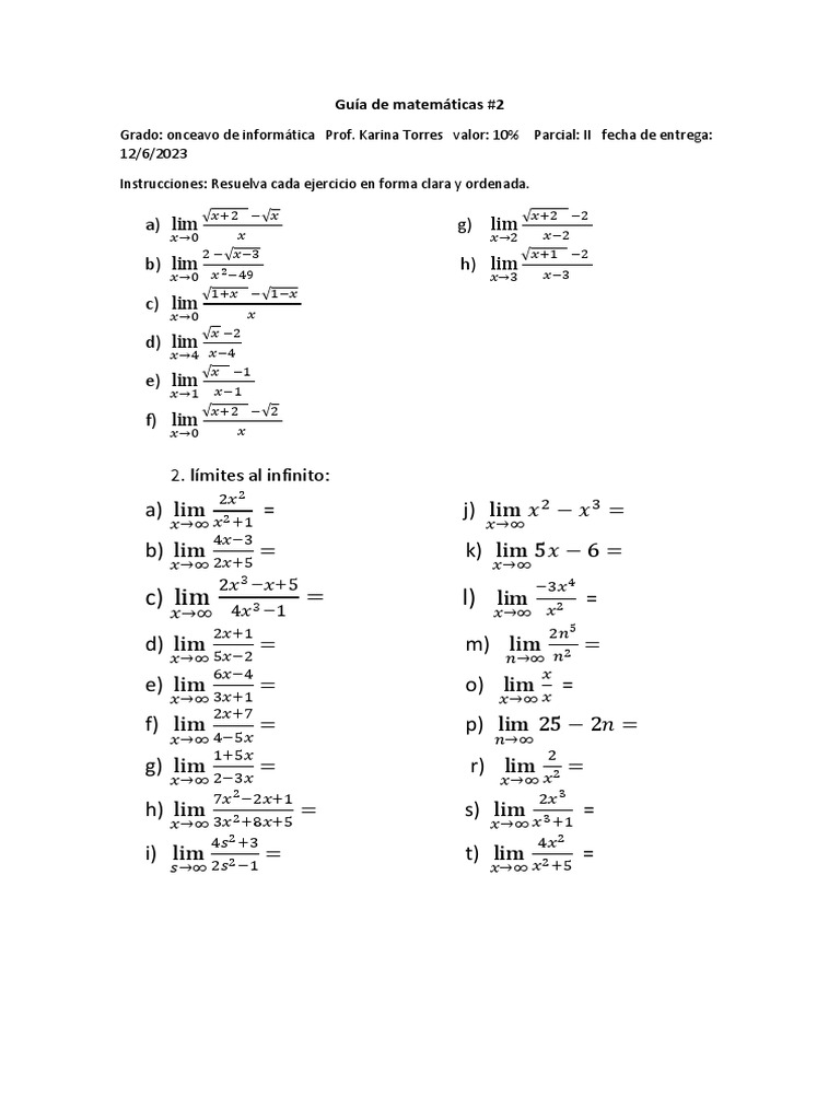 Guía de Matemáticas Onceavo | PDF