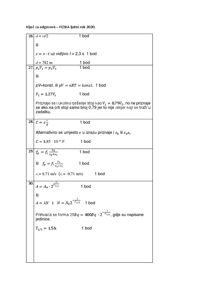 FIZ Ključ Za Odgovore Nadopuna Nakon Ocjenjivanja | PDF
