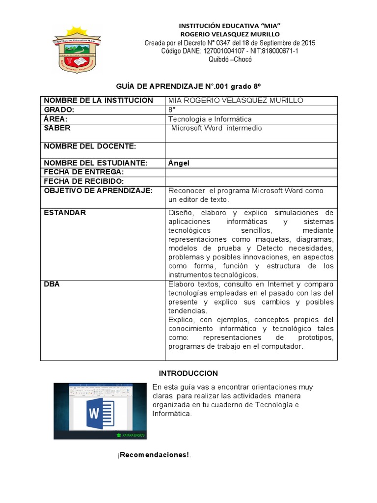 Guía de Aprendizaje No. 02 - Grado 803 | PDF | Microsoft Word | Microsoft