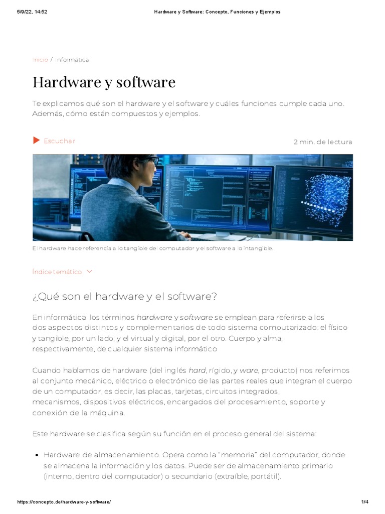 Hardware y Software - Concepto, Funciones y Ejemplos - pdft1 | PDF | Hardware de la computadora ...