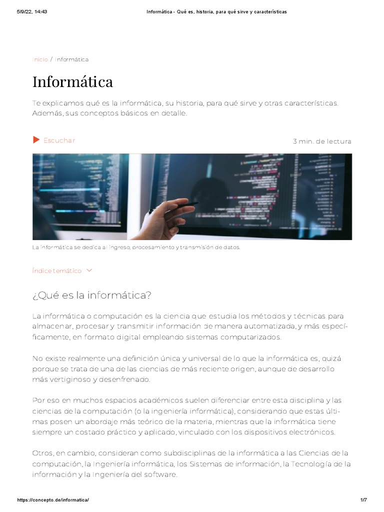 Informática - Qué Es, Historia, Para Qué Sirve y Características.pdft1 | PDF | Ciencias de la ...