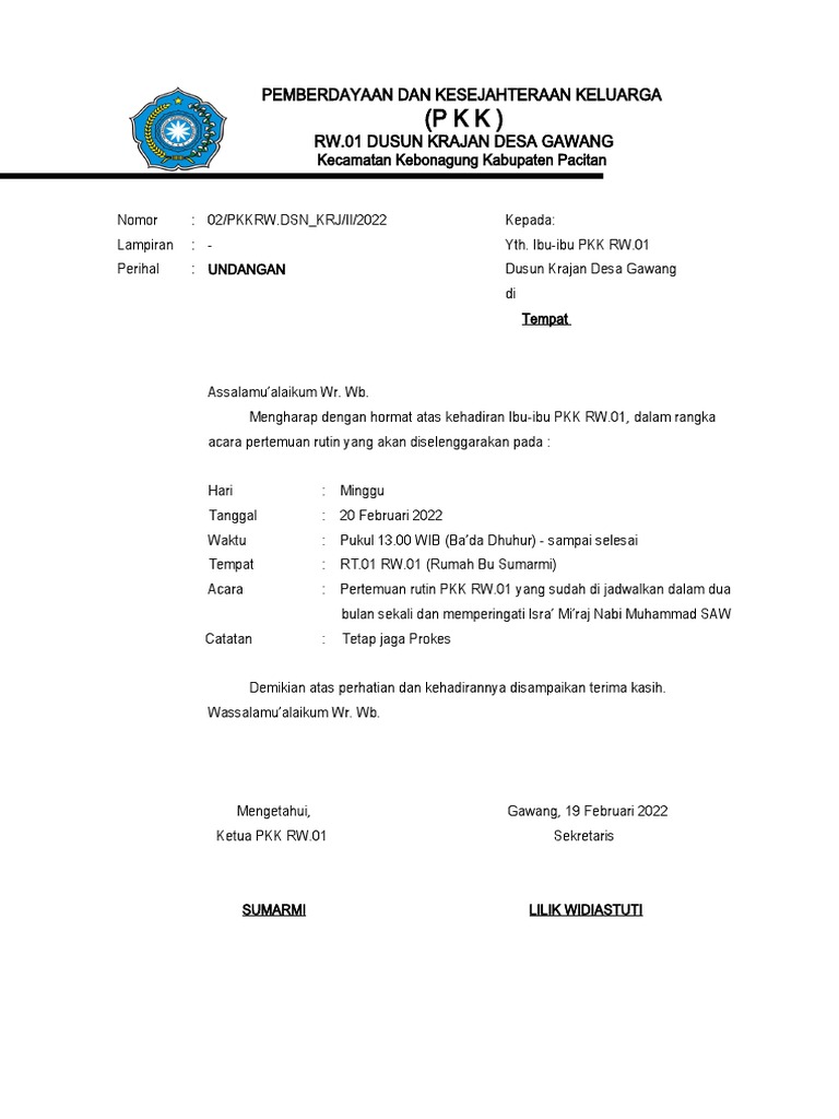 Undangan PKK RW.01 | PDF