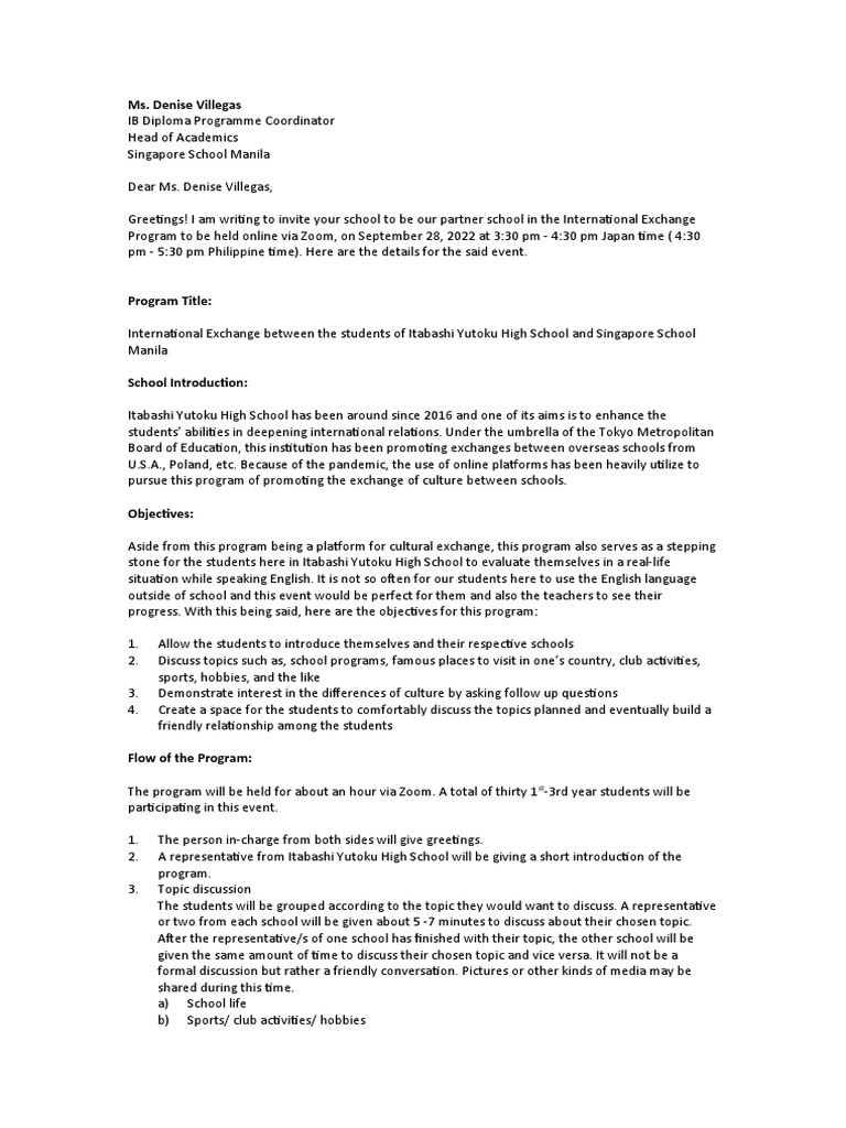 International Exchange Proposal | PDF | Communication