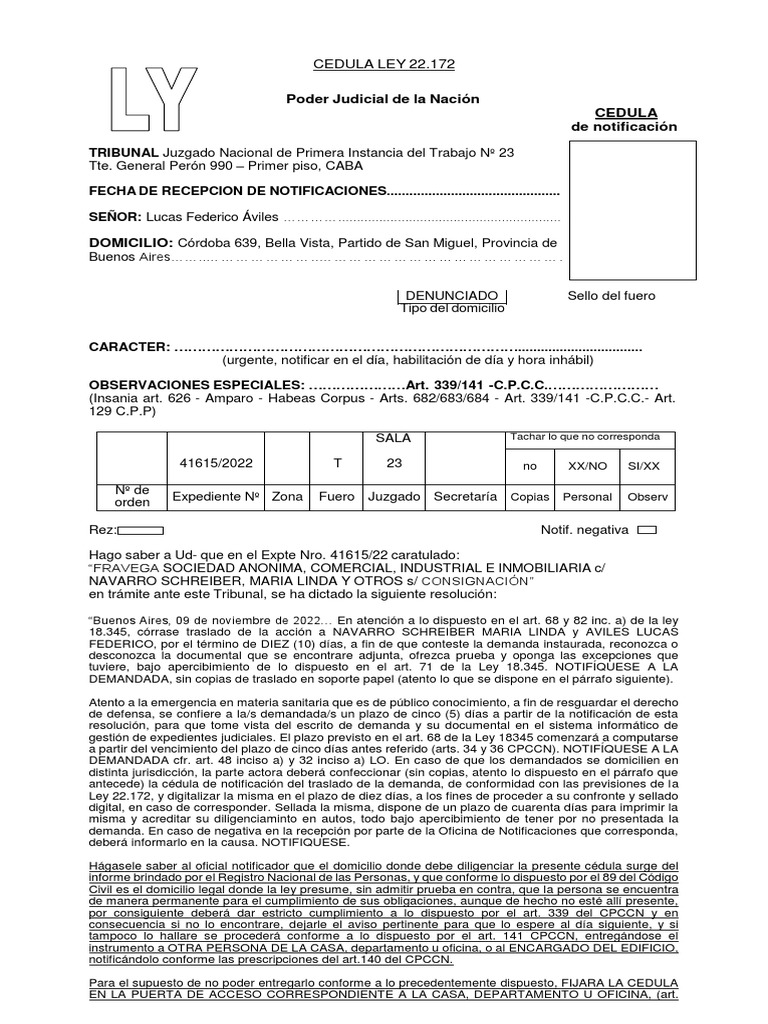 Cedula Ley Modelo | PDF | Demanda judicial | Ley procesal