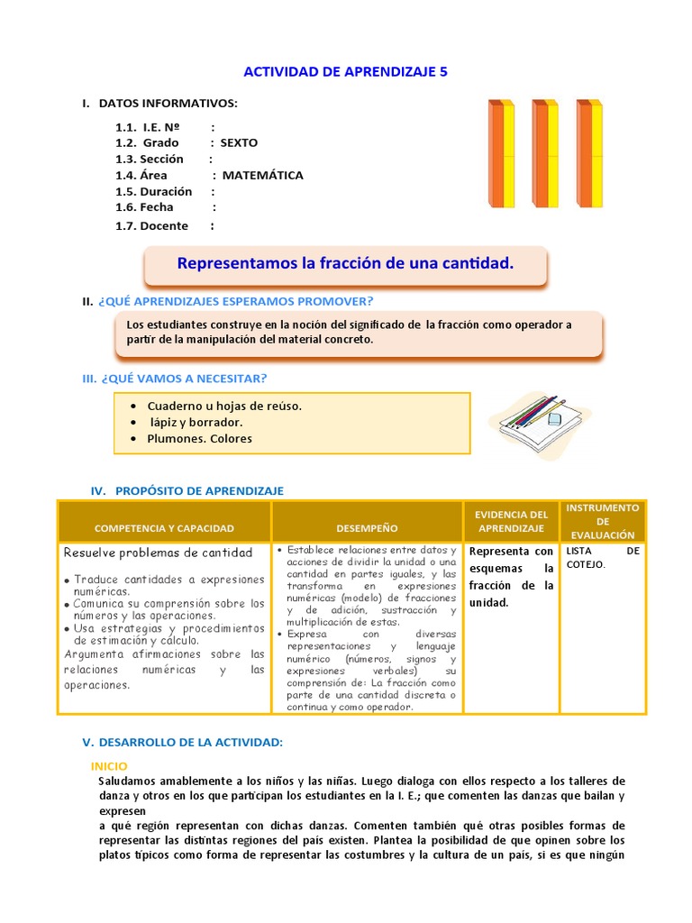 D2 A1 SESION MAT. Representamos La Fracción de Una Cantidad. | PDF | Evaluación