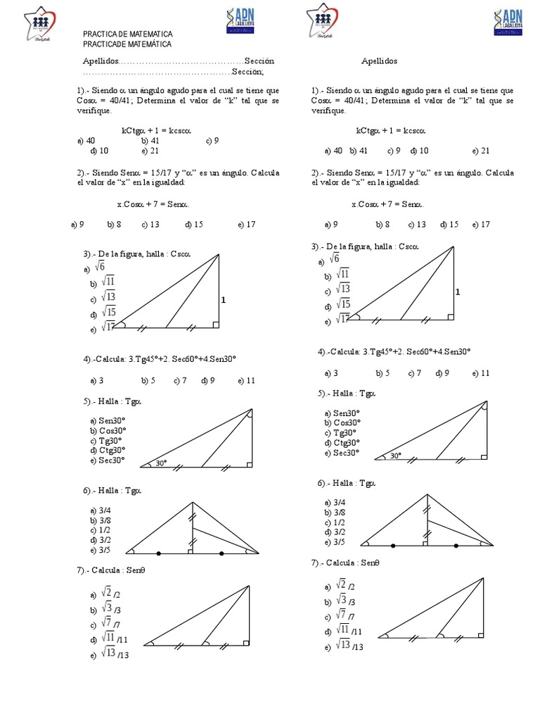 Practica de Trigonometria | PDF | Geometría Elemental | Geometría ...