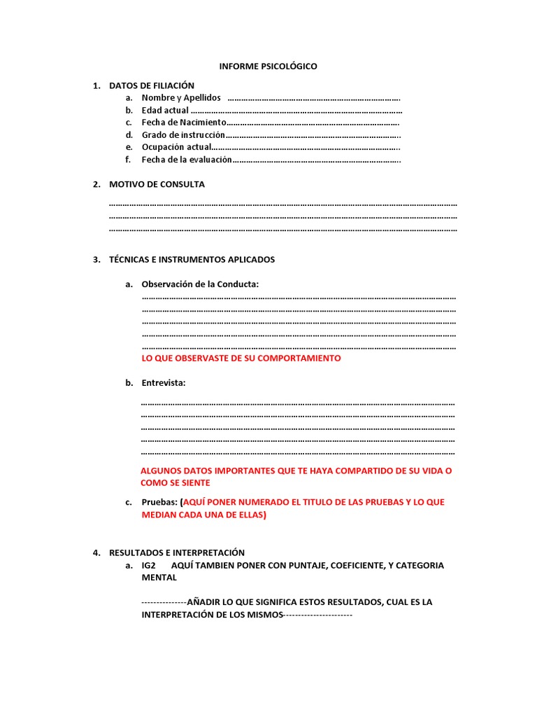 MODELO DE INFORME PSICOLÓGICO | PDF | Ciencia cognitiva | Sicología