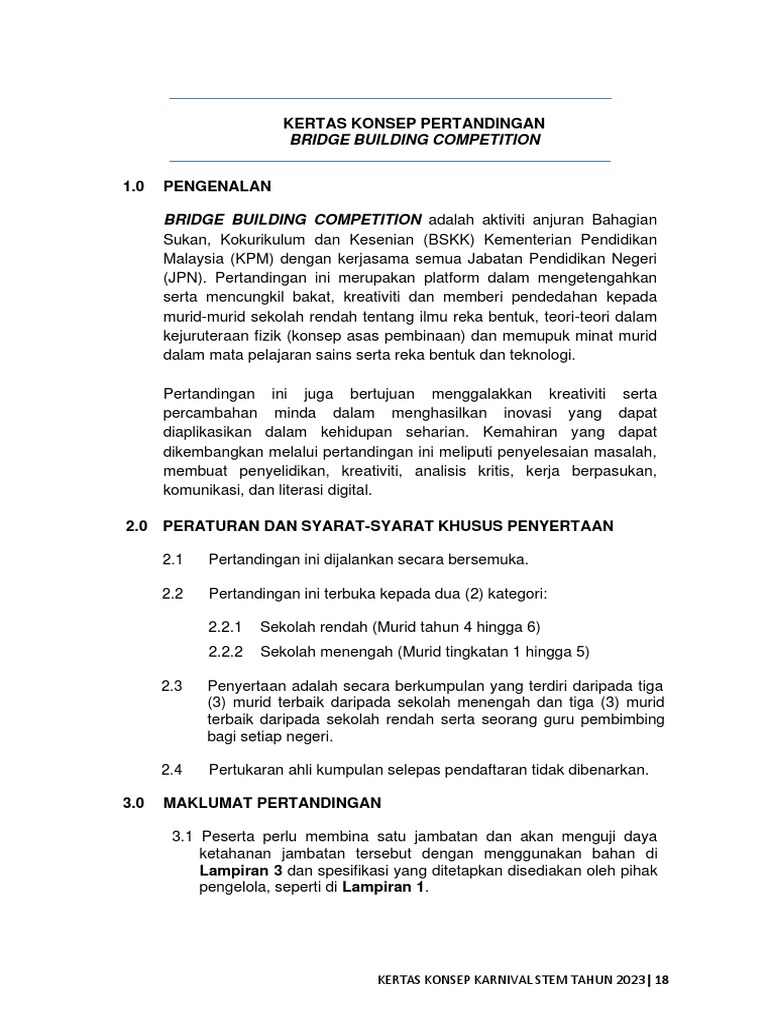 Pertandingan Jambatan Sekolah Rendah 2023 | PDF