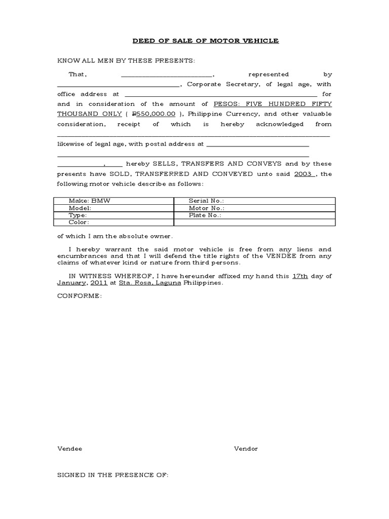 Deed of Sale Format | PDF
