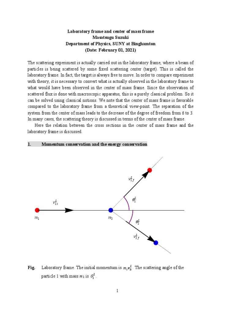 Lab vs Center of Mass Frame Analysis | PDF | Cross Section (Physics) | Mass