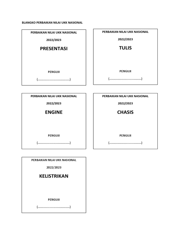 Blangko Perbaikan Nilai UKK 2023 | PDF