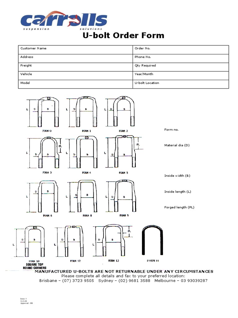 U-Bolt Order Form for Carroll Springs | PDF | Technology & Engineering