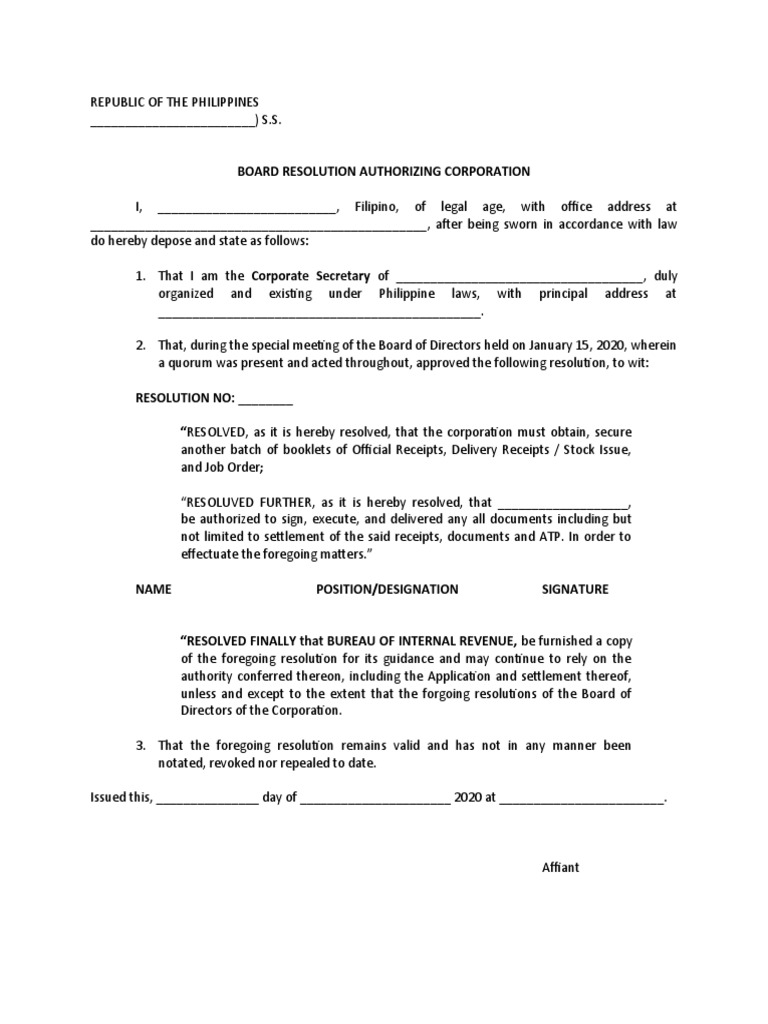 Sec Cert and Board Resolution Format | PDF | Governance | Justice