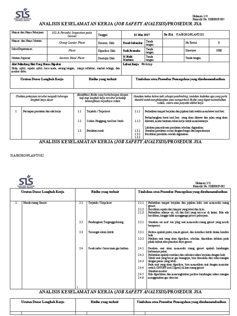 JSA Periodic Inspection Pada Genset | PDF