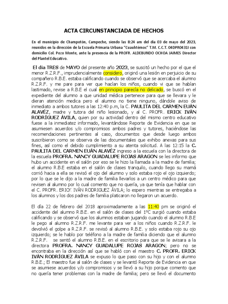 Acta Circunstanciada de Hechos | PDF