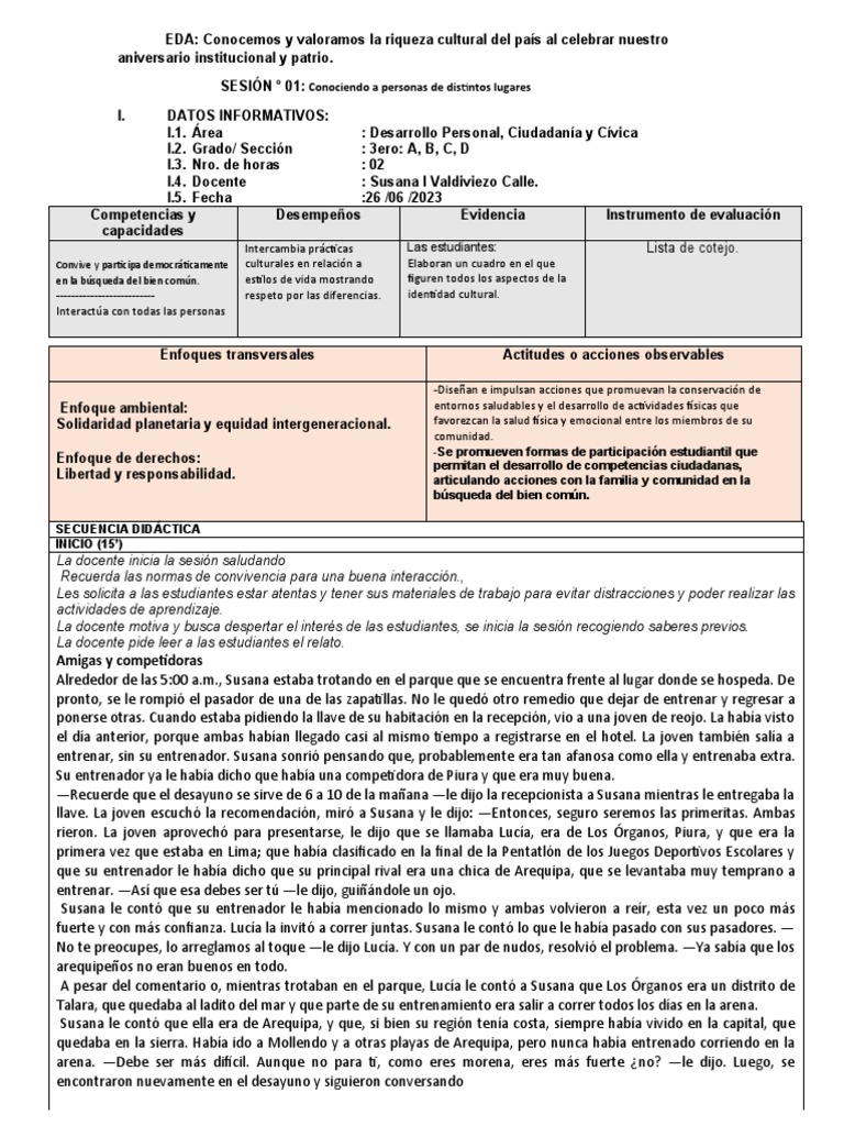 Sesion de Aprendizaje 3A, B, C, D 26.06.23 | Descargar gratis PDF ...