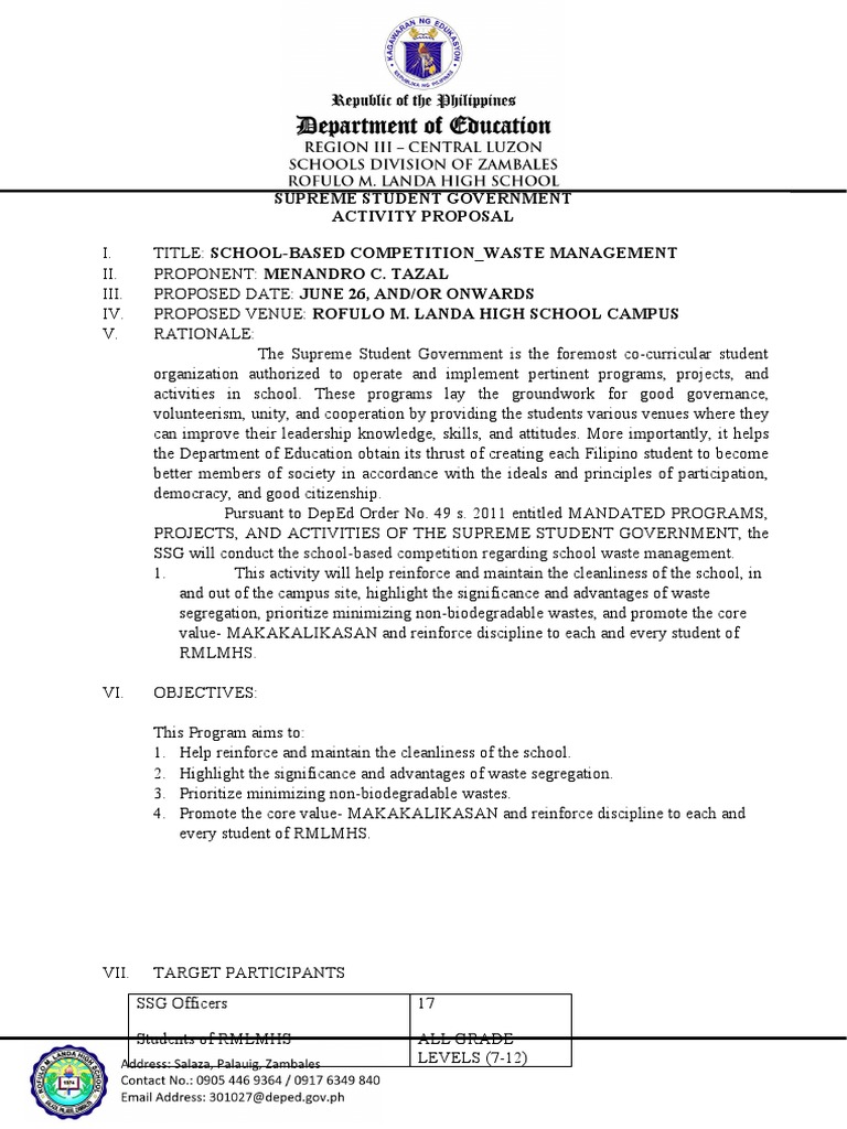 Cleanest and Most Discipined Classroom Competition | PDF