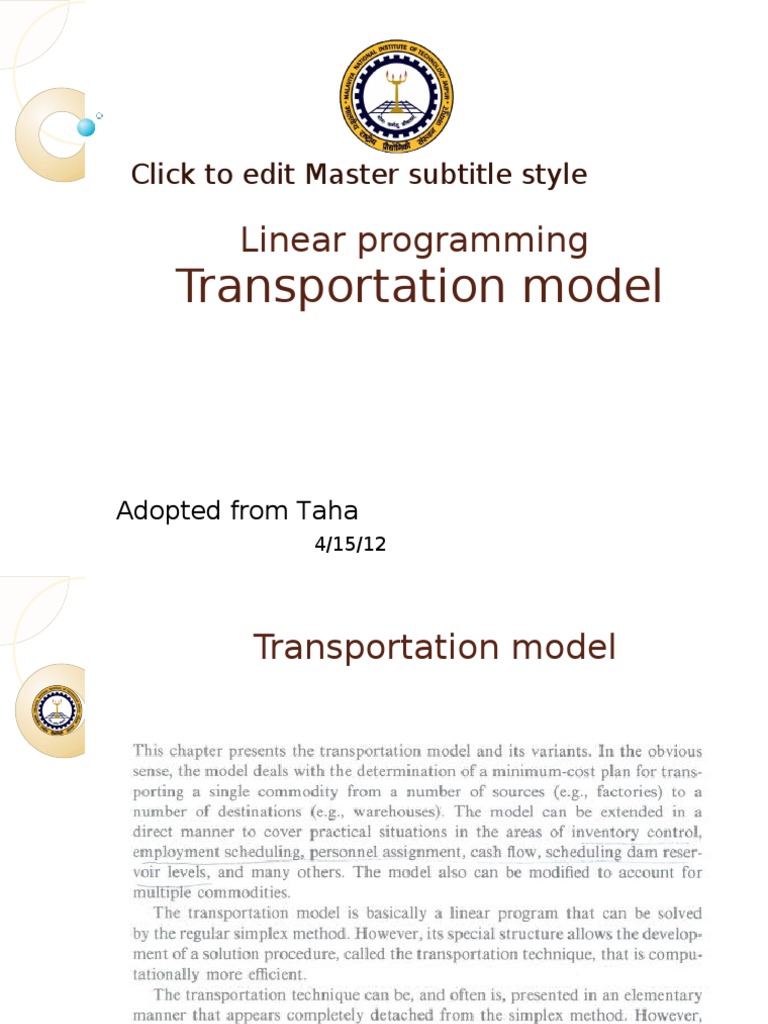 Transportation Model: Linear Programming | PDF | Computational Science | Mathematical Analysis
