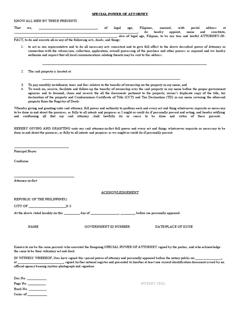 Spa - S Residences FORMAT | PDF | Power Of Attorney | Property Law