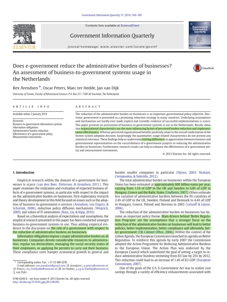 Arendsen - Does E-Government Reduce The Administrative Burden | PDF | E Government | Customs