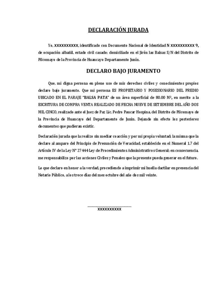 DECLARACION JURADA PROPIETARIO | PDF