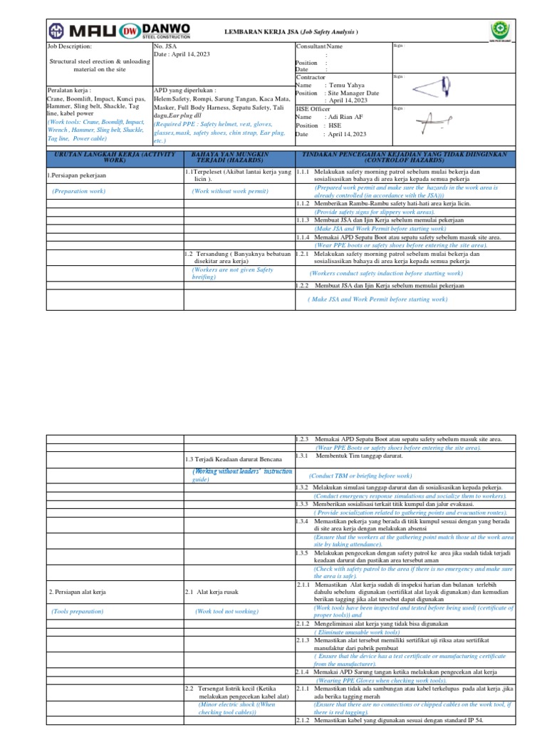 JSA - Structural Steel Erection & Unloading Material On The Site - R3 ...