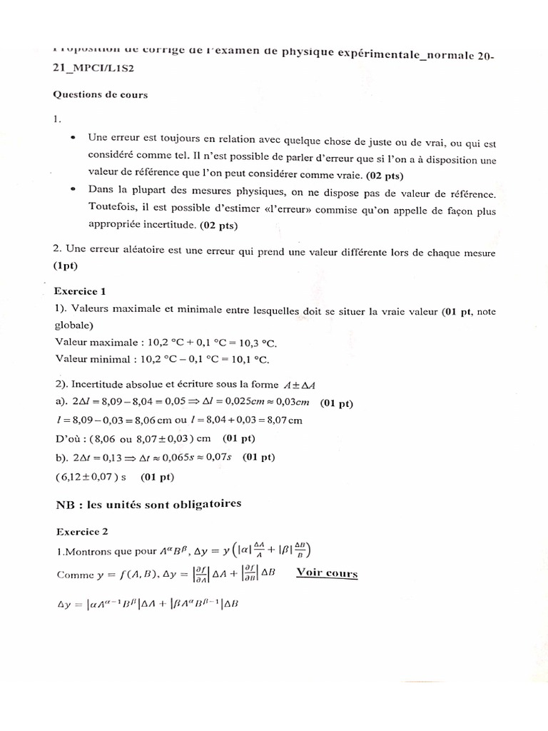 Correction Physique Expérimentale S2 | PDF