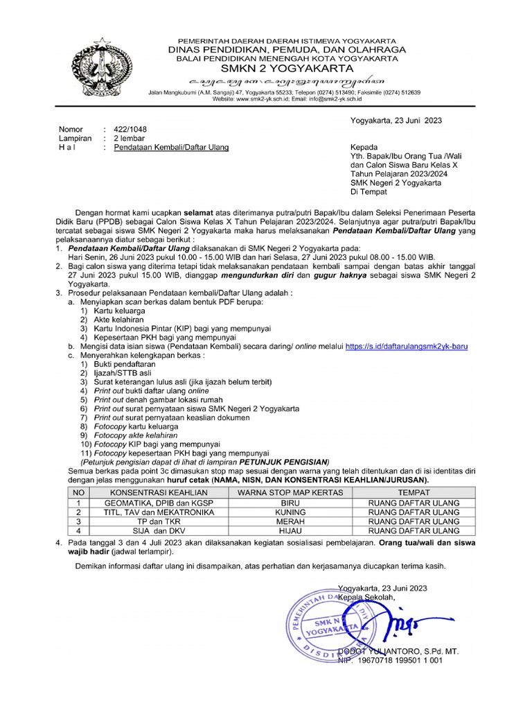 Revisi Final EDARAN DAFTAR ULANG 2023 | PDF