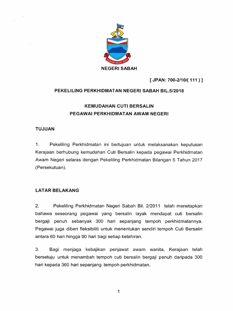 Pekeliling Dan Borang Kemudahan Cuti Bersalin | PDF Pekeliling Dan Borang Kemudahan Cuti Bersalin | PDF