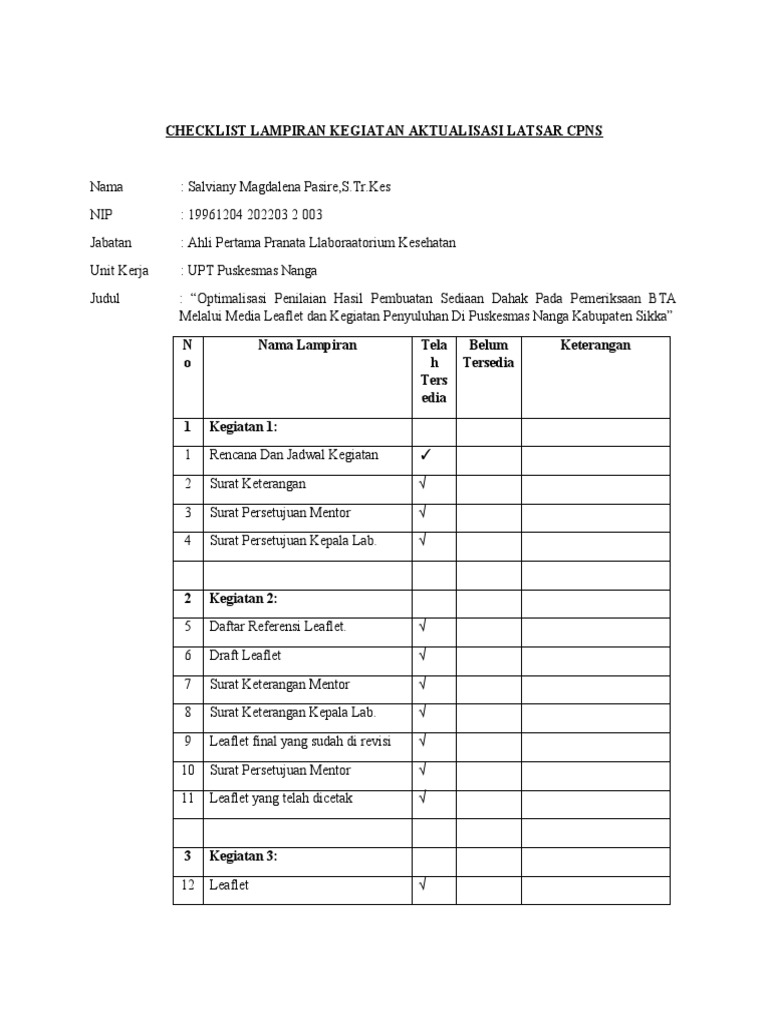 Format Checklist Salviany | PDF