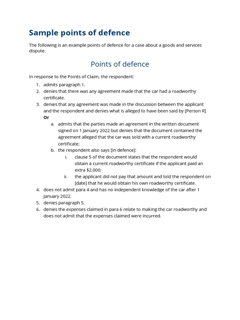 Sample Points of Defence | PDF | Law | Finance & Money Management